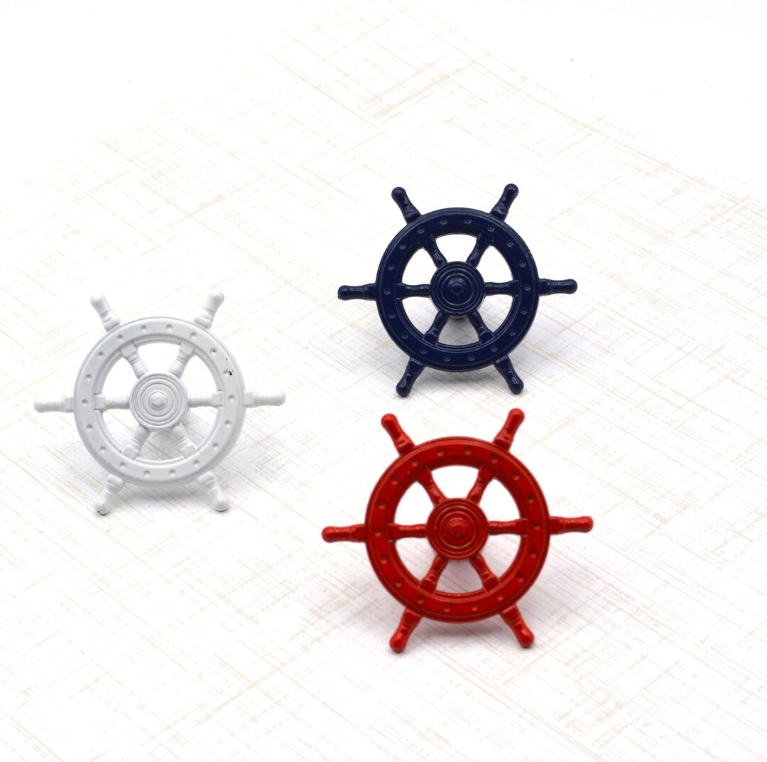 Ship's Wheel Knob, Yacht Helm Drawer Pull, Blue Nautical Door Handle ...