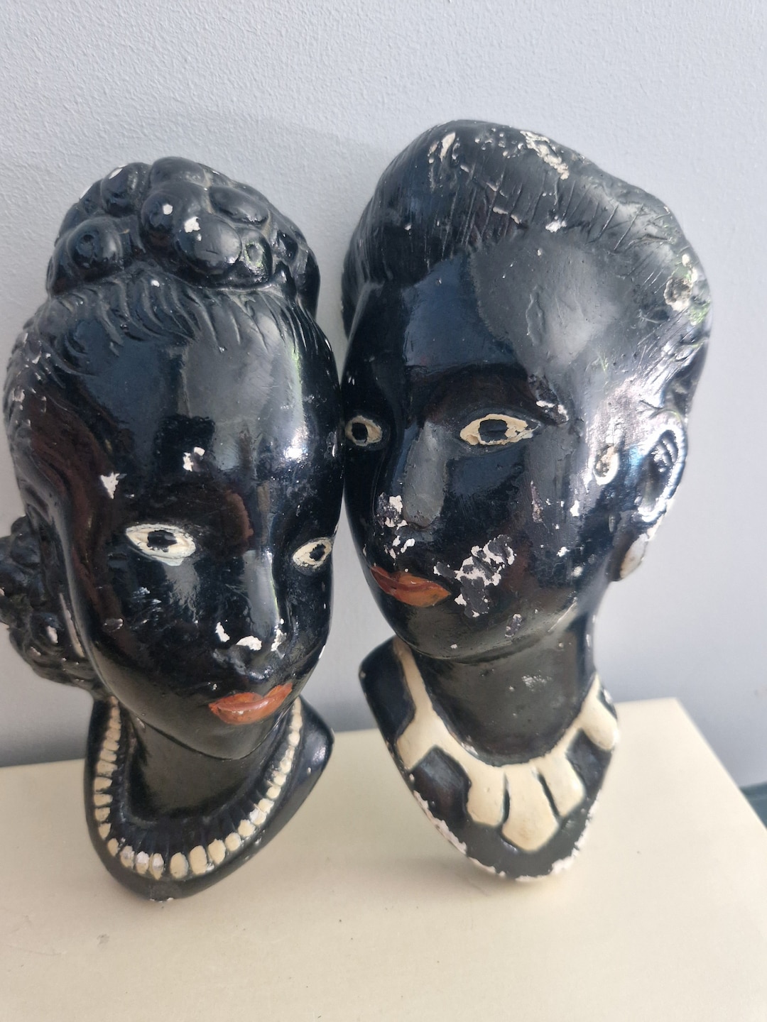Pair of Chalkware Plaster Heads Wall Hanging - Etsy