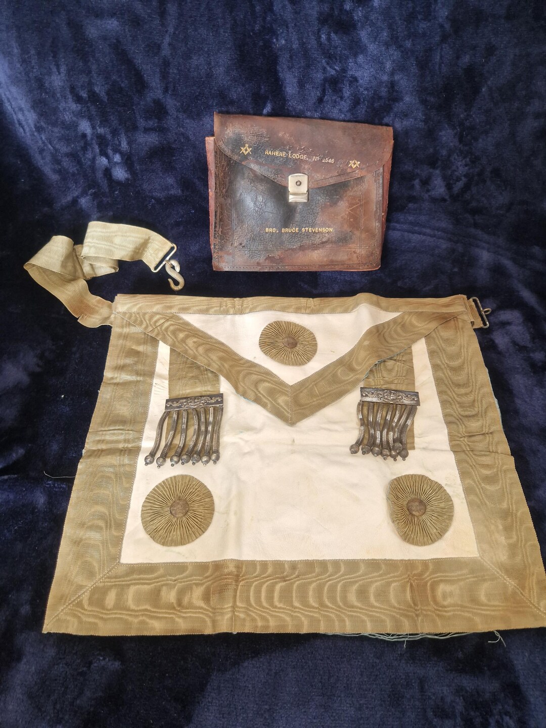 Rahere Lodge 2546 Masonic Apron and Small Leather Wallet, Early 1900's ...
