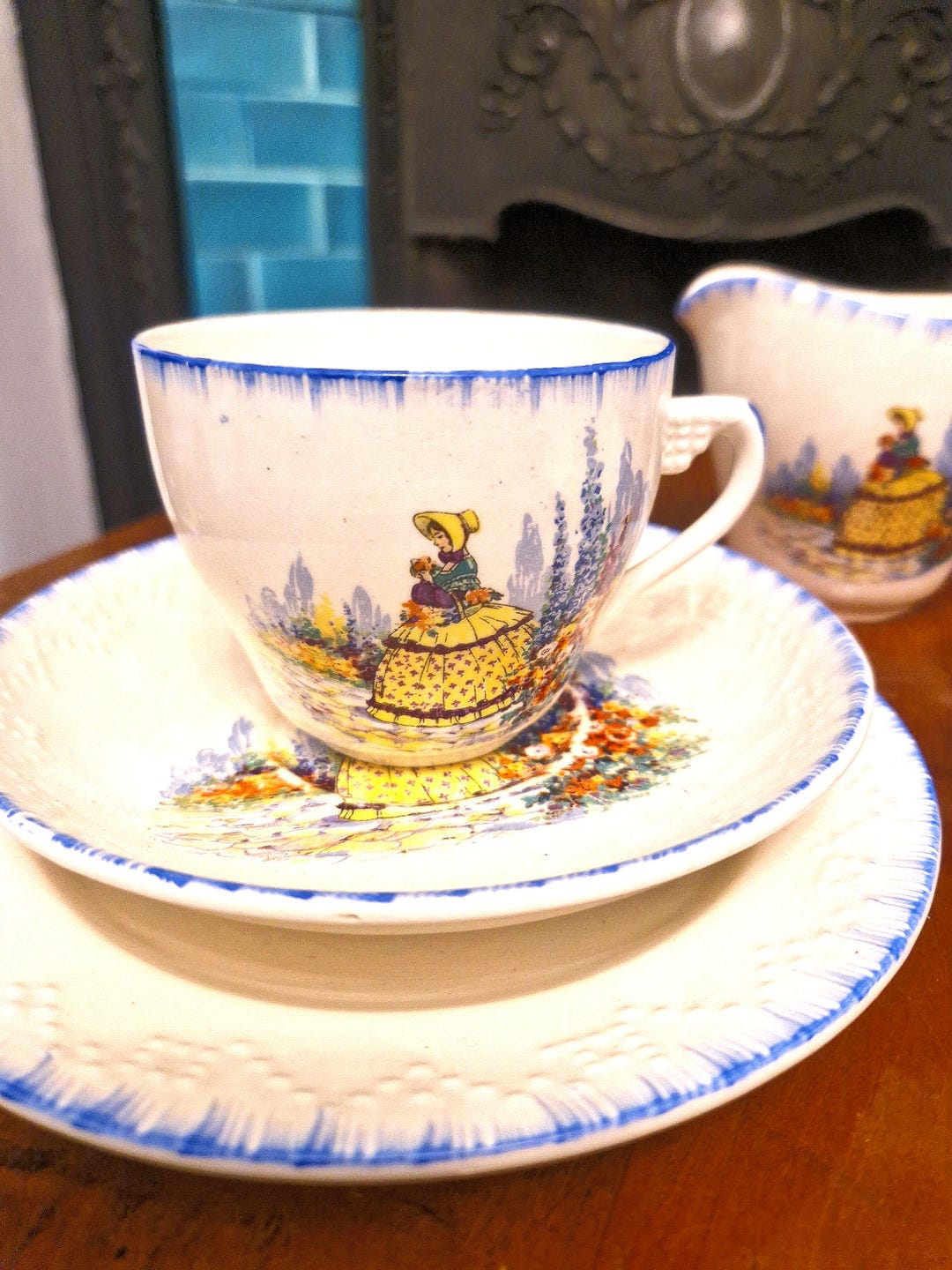 Vintage Beswick Crinoline Lady Tea Set: Art Deco Cup, Saucer, Plate ...