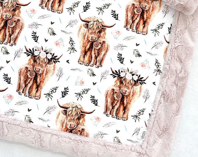 Baby Girl Quilt Handmadehighland Cow Floral farm Theme Crib ...