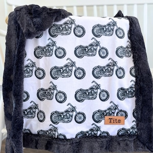 Custom Baby Boy Motorcycle Blanket for Biker Baby Name Blanket Harley Davidson Nursery Decor for ...
