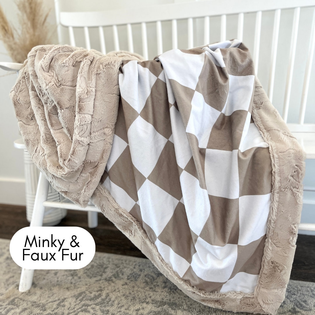 Adult Minky Blanket Soft Luxe Custom Blanket Checkered Beige Tan Minky ...