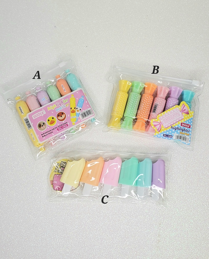 Kawaii Pastel Highlighters, Sweet Candy, Popsicle, Animal Highlighters ...