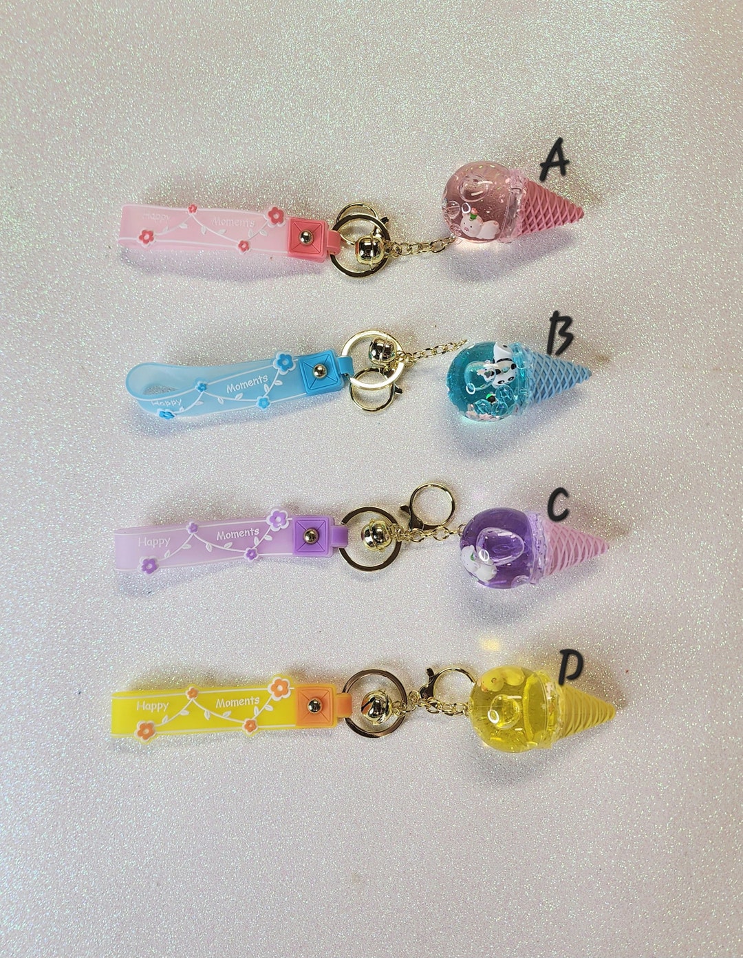 Ice Cream Glitter Animal Liquid Keychain, Kawaii Keychain, Bubble ...