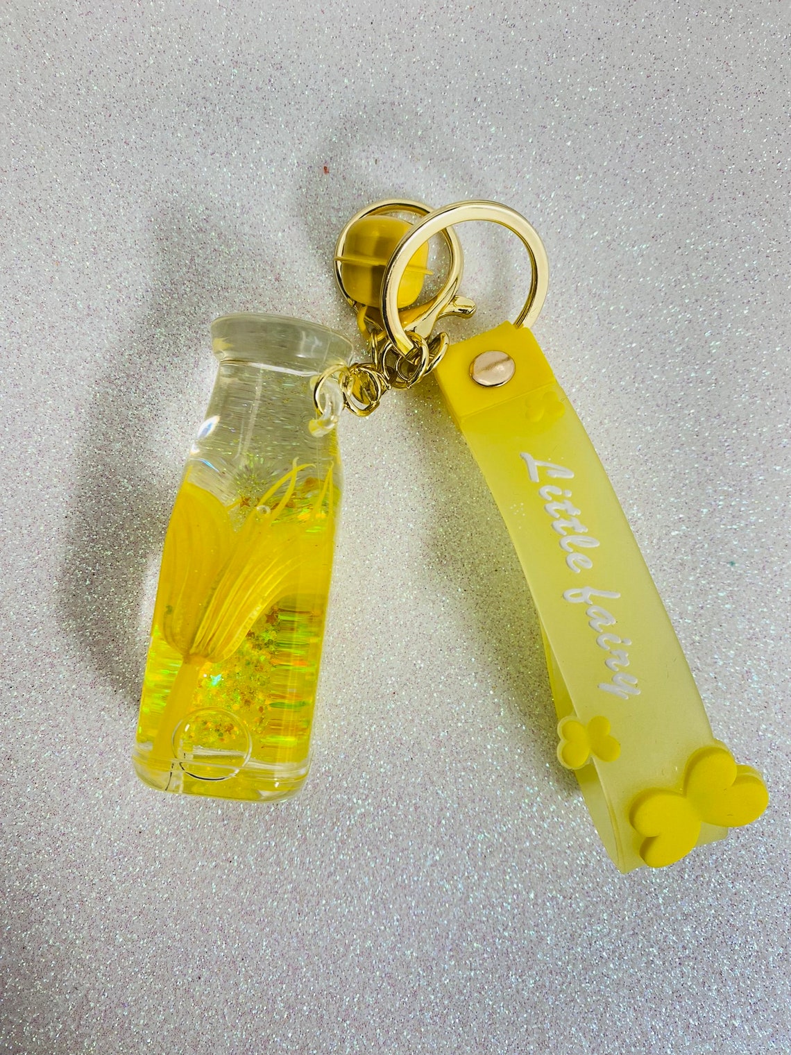 Glitter Star Flower Liquid Keychain Butterfly Keychain - Etsy