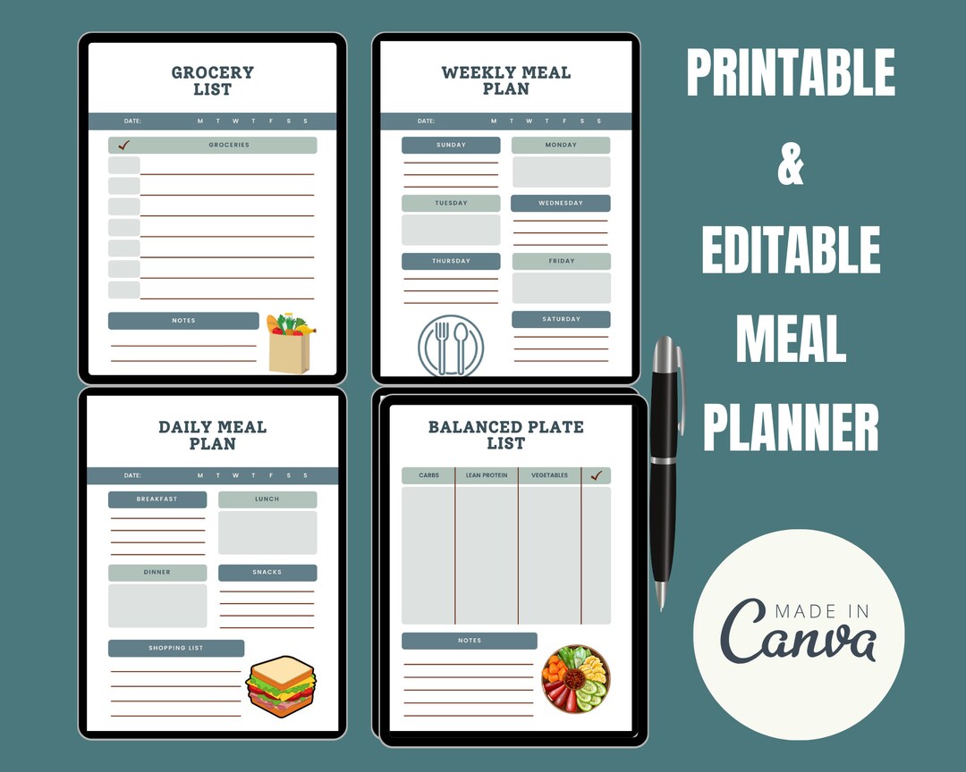 Printable and Editable Meal Planner, Weekly Meal Planner, Balanced ...