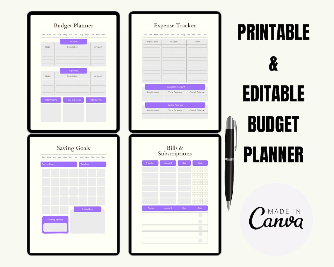 Printable and Editable Budget Planner Template, Downloadable Expense ...