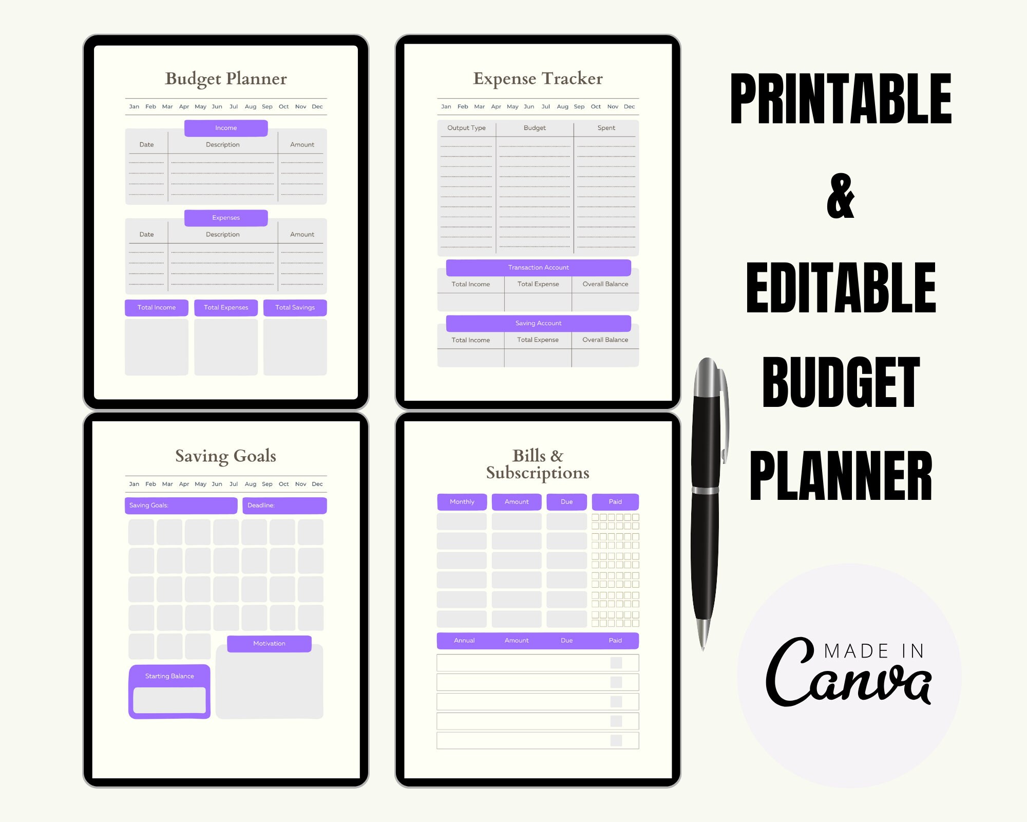 Printable and Editable Budget Planner Template, Downloadable Expense ...