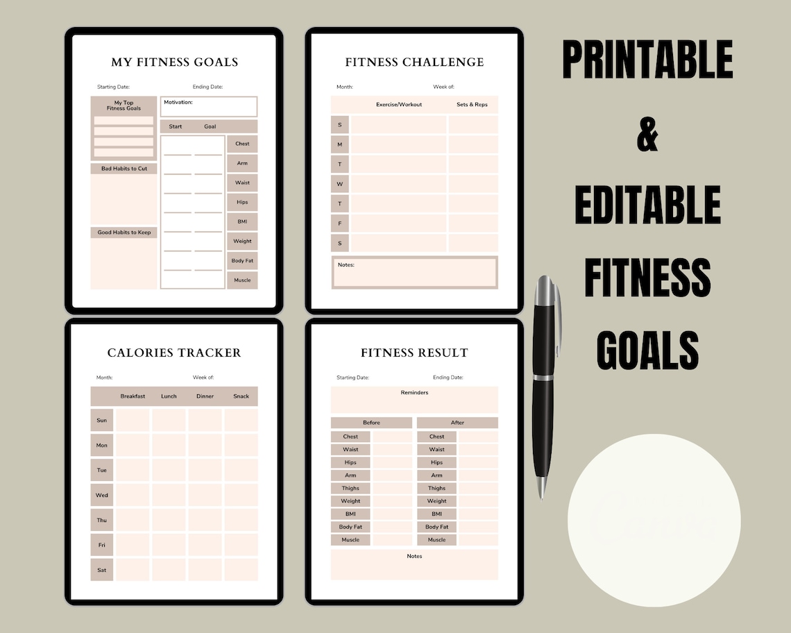 Editable and Printable Fitness Goal, Digital Fitness Challenge ...