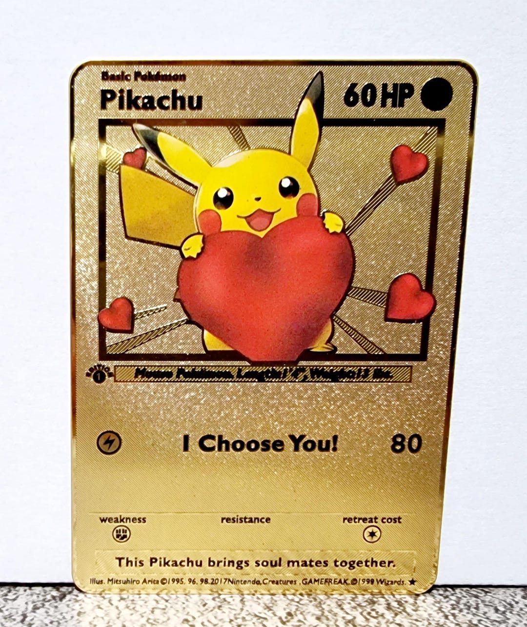 Pikachu I Choose You Heart Gold Color Metal Card Anniversary ...