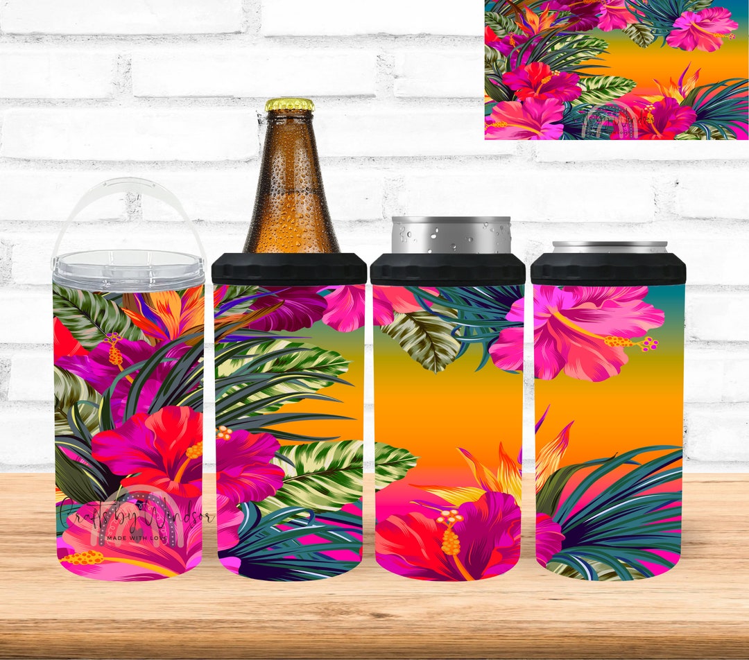 Hibiscus Hawaiian Can Cooler: Tropical Flower Tumbler 4-in-1 - Etsy