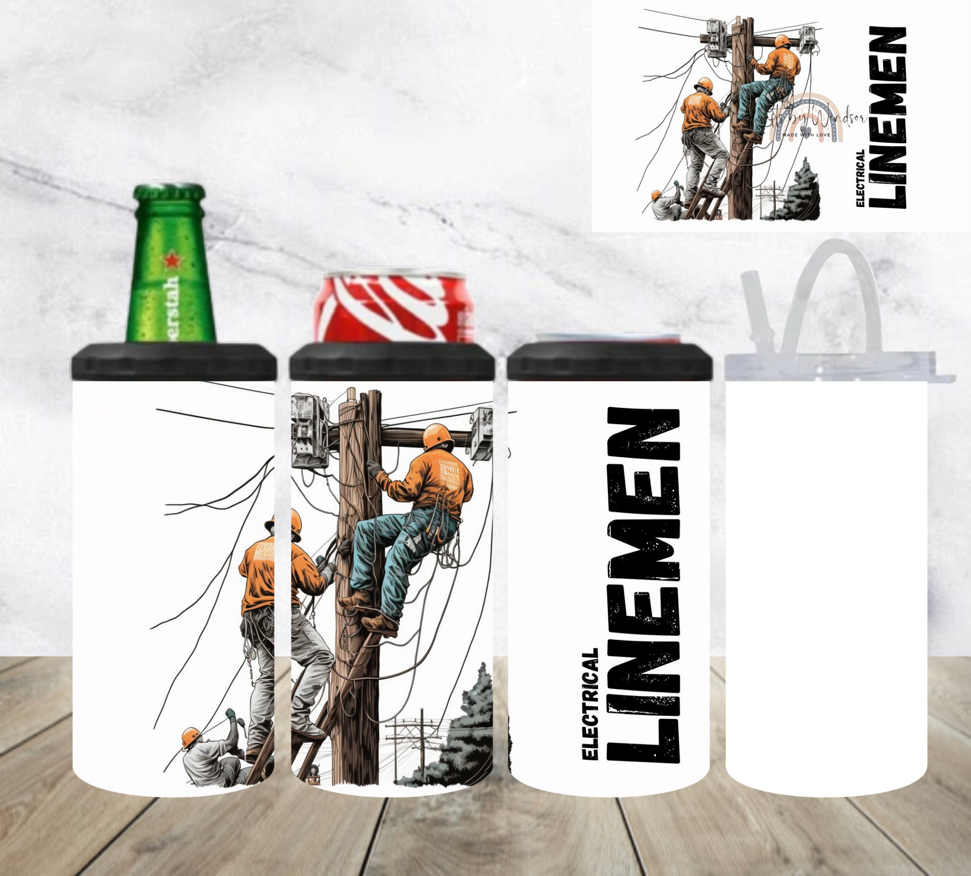 Linemen 4 in 1 Can Cooler Powerline Gift Linemen Tumbler Lineman Water ...