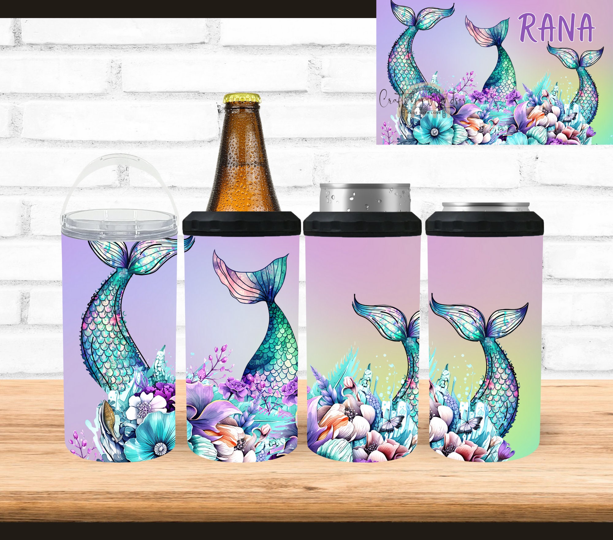 Mermaid Scale Cup, 4 in 1 Can Cooler Personalized, Mermaid Tumbler ...