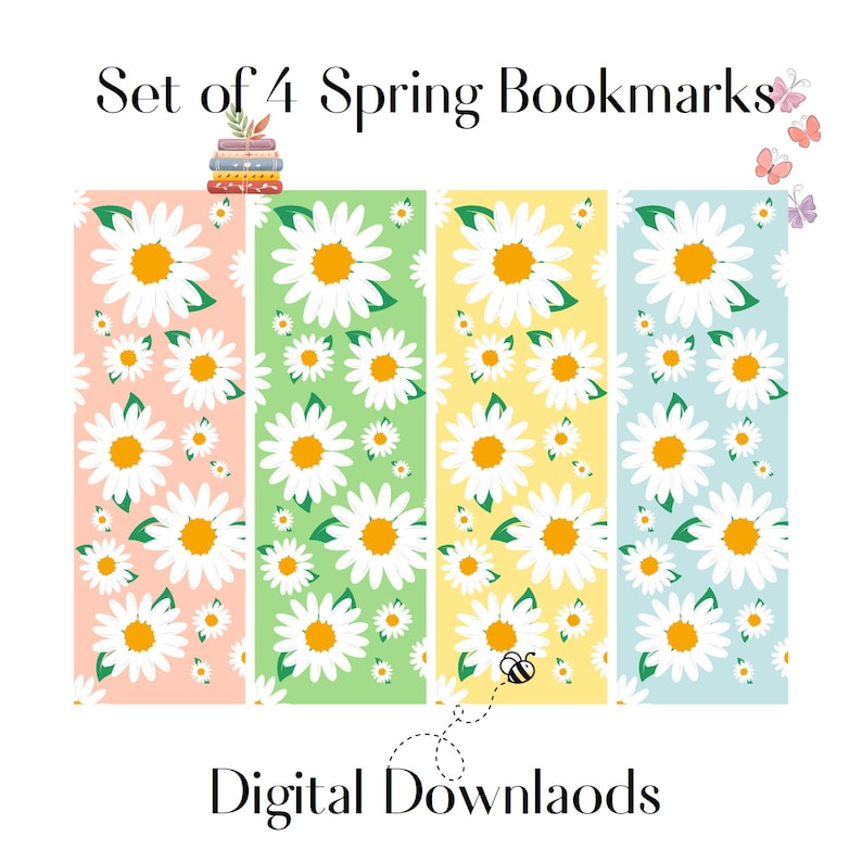 Spring Daisy Printable Bookmarks, Bookish Bookmark Set, Page Savers, Gift for Her, DIY Pintable ...