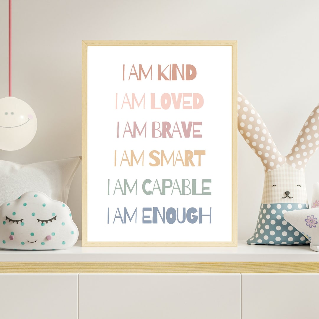 Positive Affirmations Wall Art, Rainbow Nursery Print, I Am Kind Smart ...