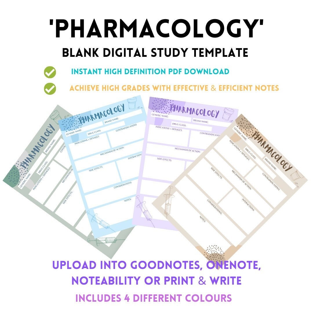 Pharmacology Template | Med Student Printable | Nursing School | Uni ...