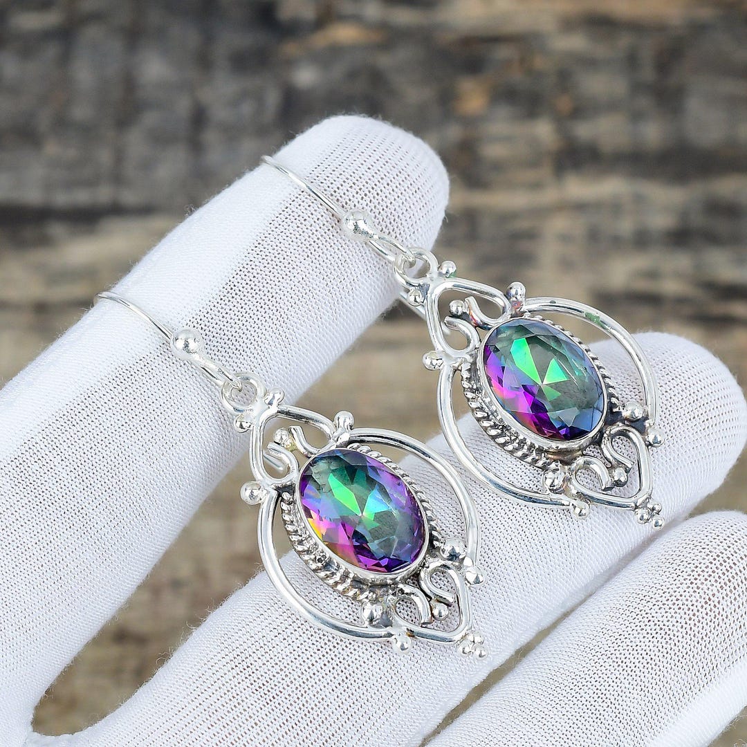 Unique Rainbow Mystic Topaz Dangle Earrings | 925 Sterling Silver ...