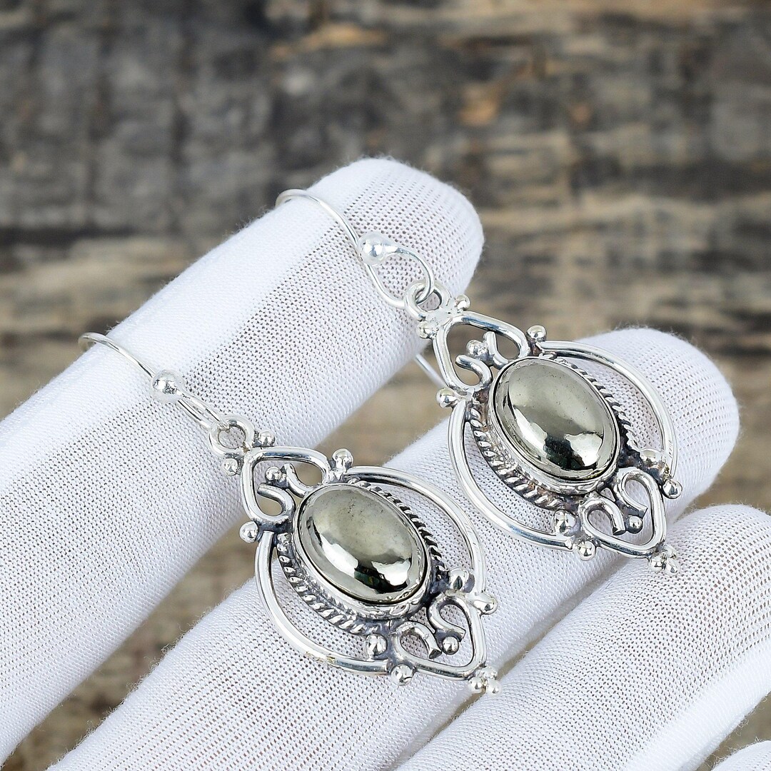 Apache Gold Pyrite Gemstone Silver Earrings, 925 Sterling Silver ...