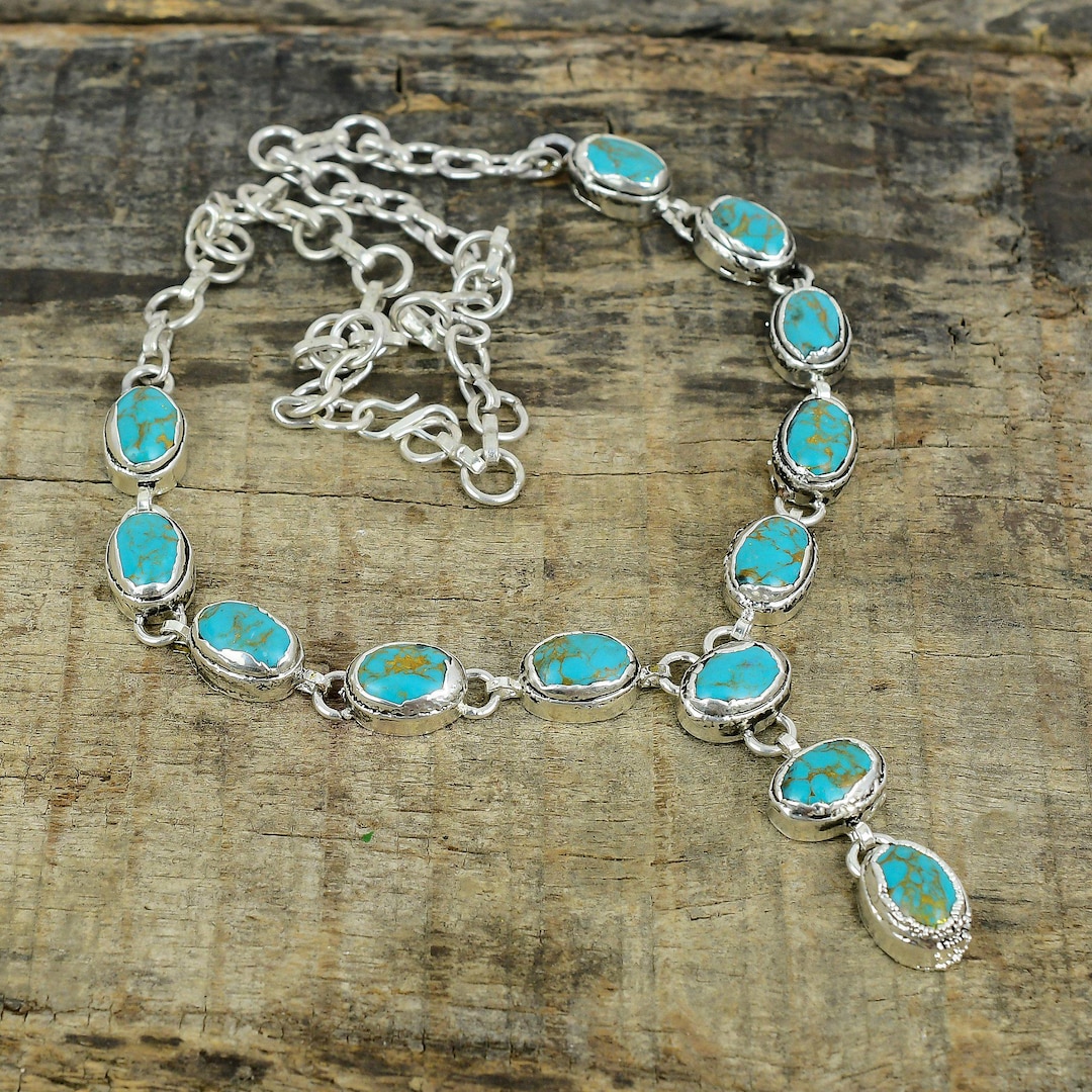 Copper Turquoise Necklace 925 Sterling Silver Electroforming Necklace ...
