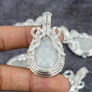 Rainbow Moonstone 925 Sterling Silver Wire Wrapped Moonstone Gemstone ...