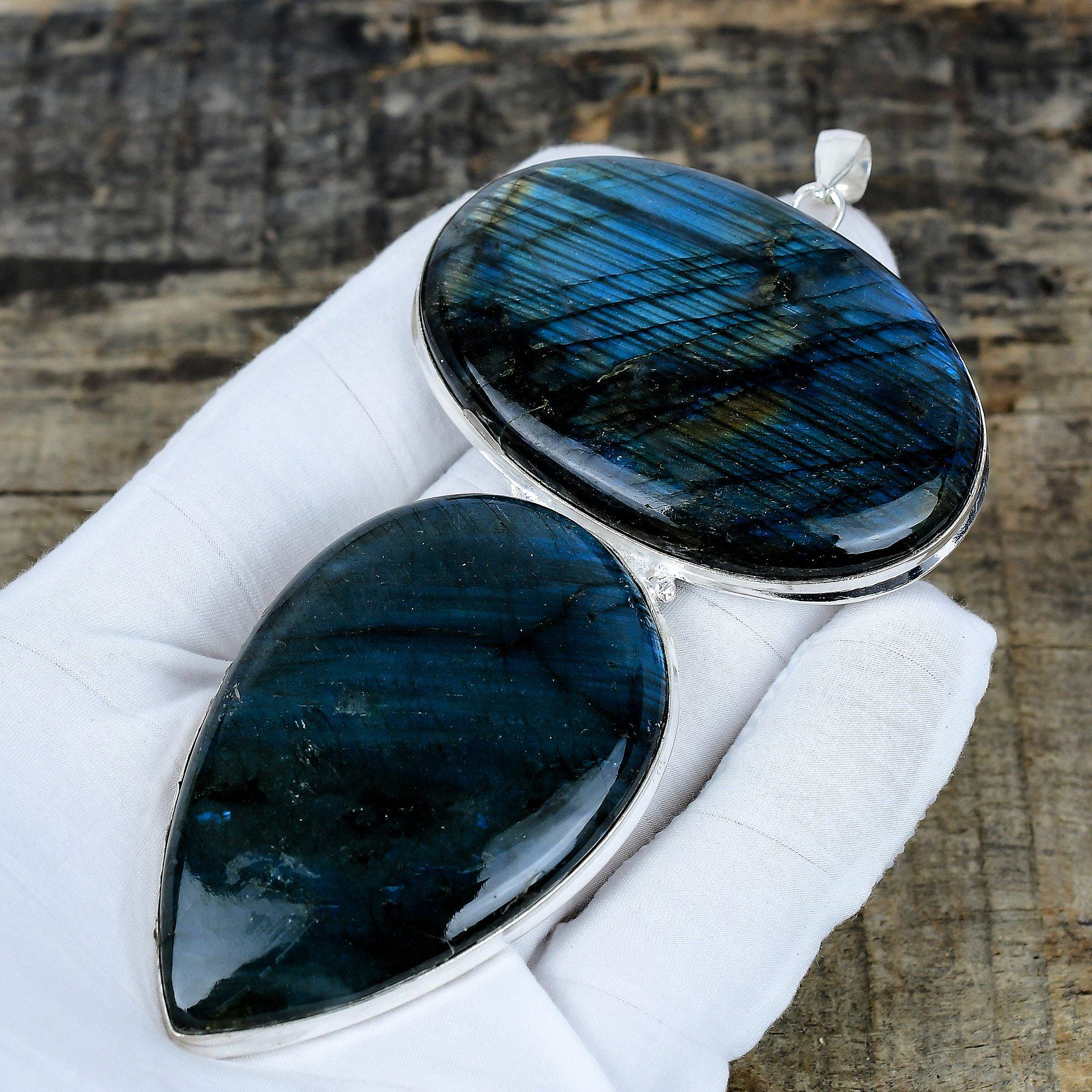 Natural Fire Labradorite, Giant Size Gemstone Handmade 925 Sterling ...