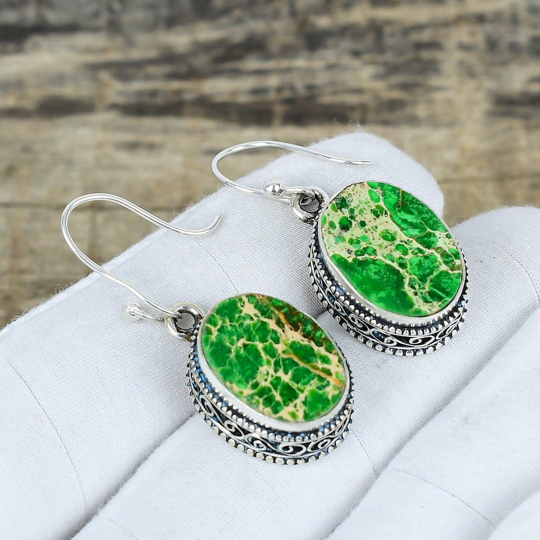Handmade Silver Jewelry | Green Sea Sediment Gemstone Earrings | Winter ...