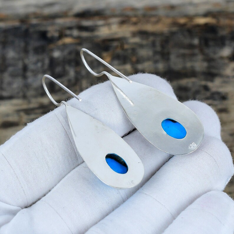 Sleeping Turquoise Statement Earrings, Blue Sapphire Gemstone Handmade ...
