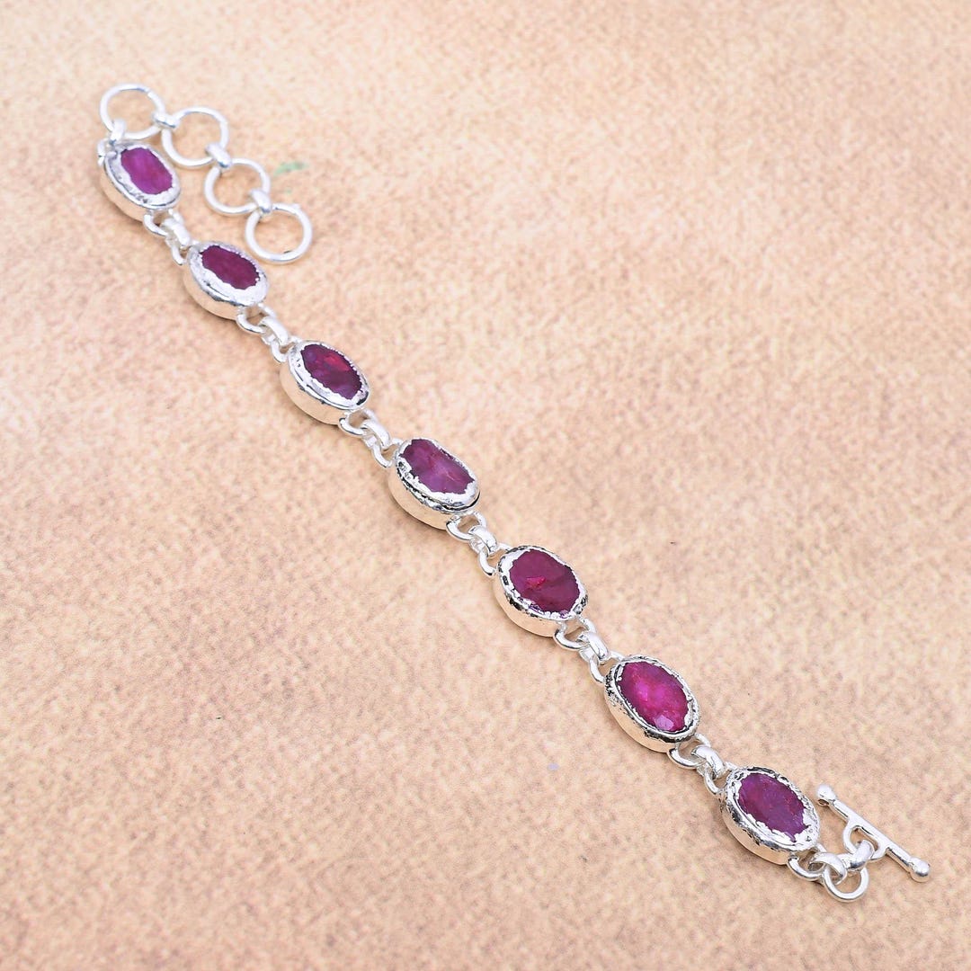Kashmir Ruby Gemstone Bracelet, 925 Sterling Silver Electroforming Bracelet, Beautiful Ruby ...
