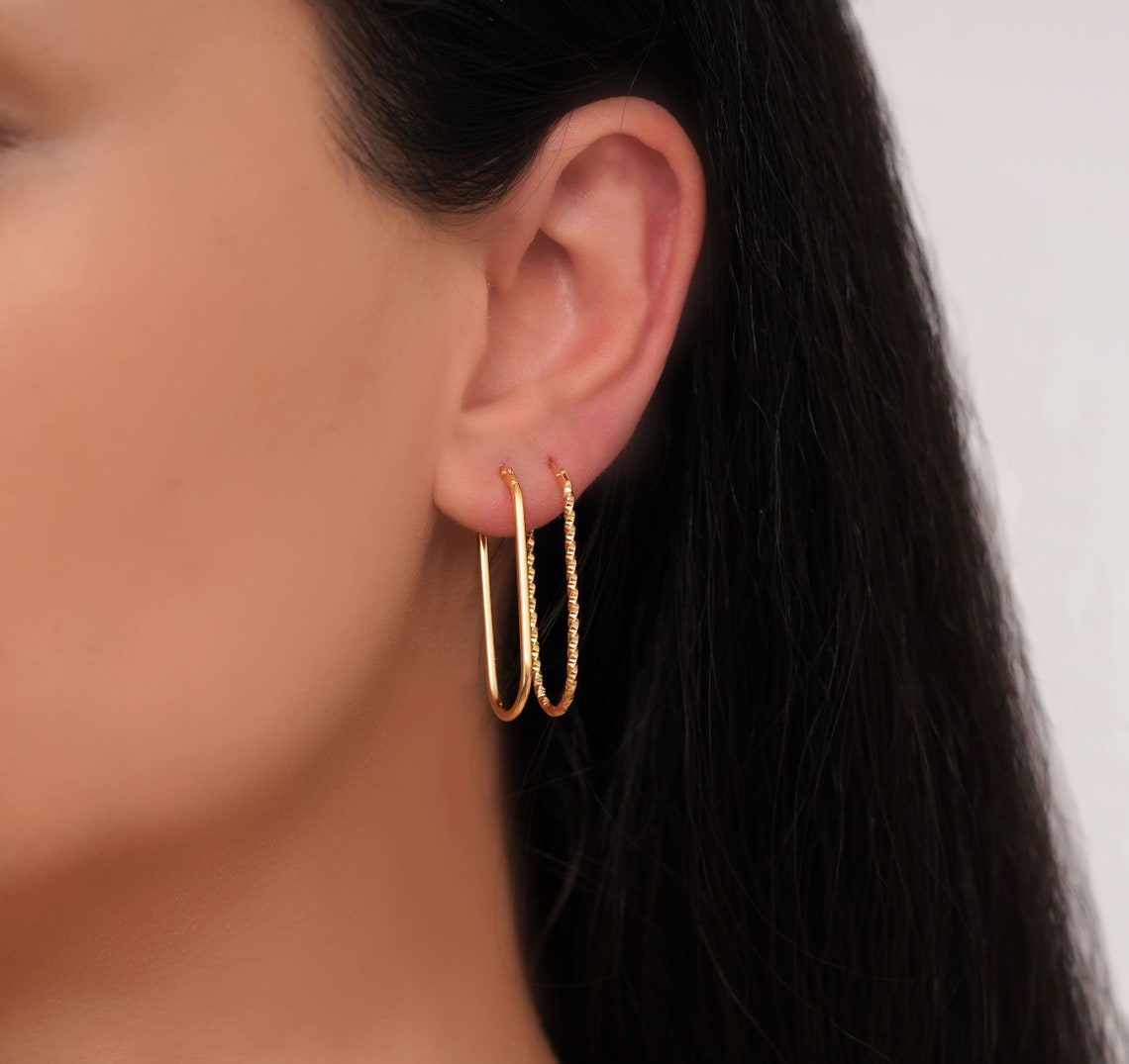 14k Solid Gold Earrings / Elips Earrings / Circle Earrings / Oval ...