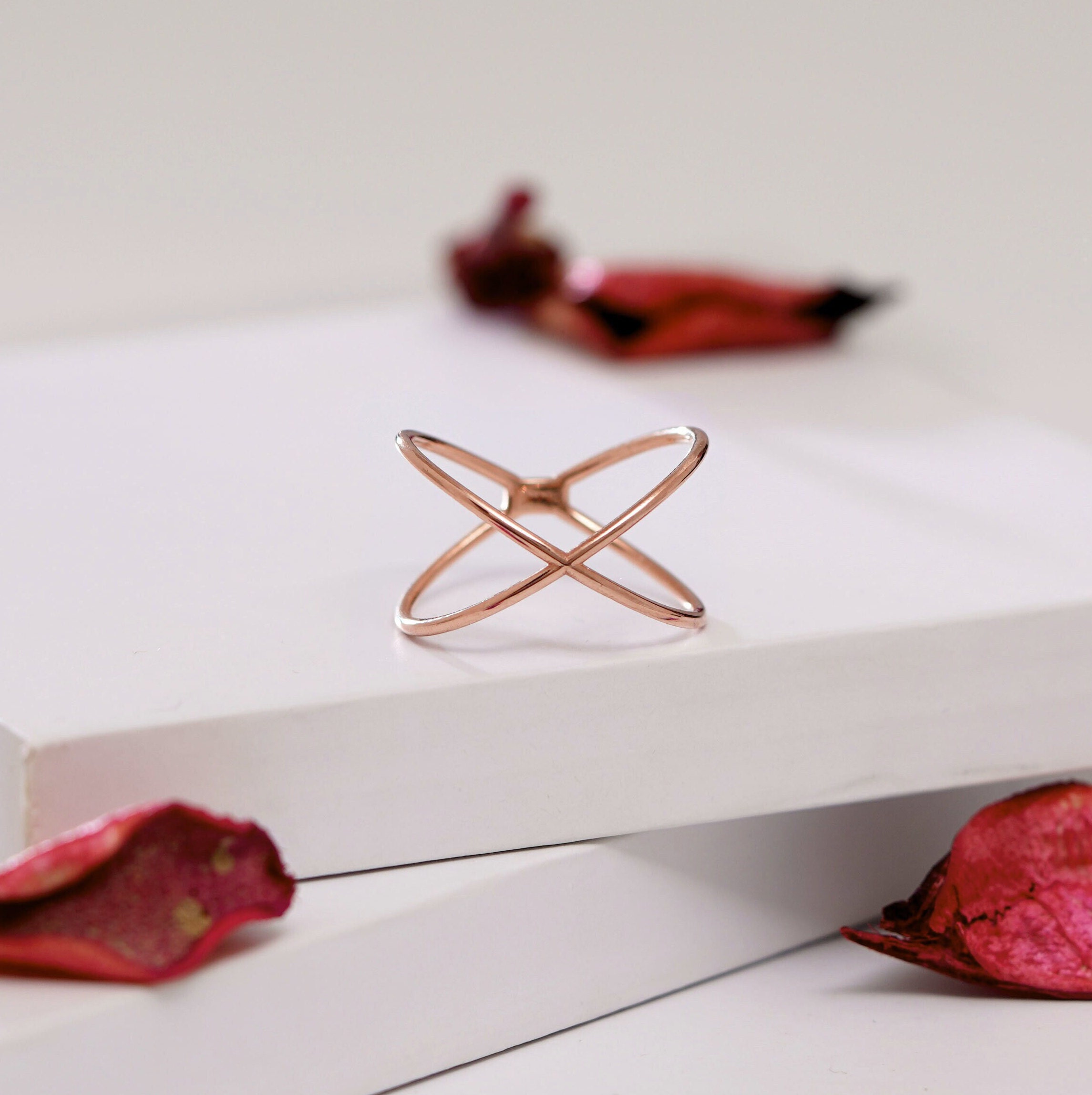 Solid 14K Gold Criss Cross Ring: Open X Ring - Etsy