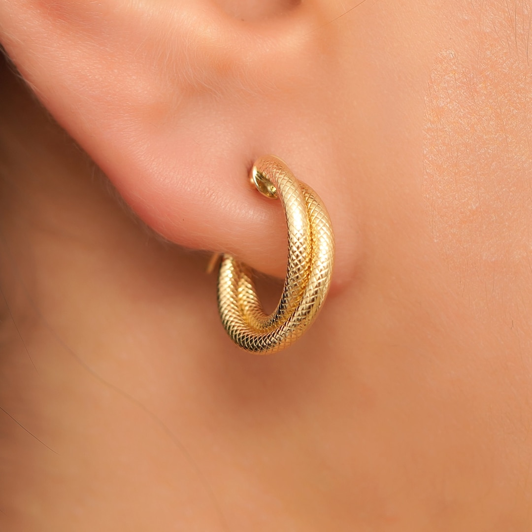 14k Solid Gold Snake Hoop Earrings: Dainty Helix Style - Etsy