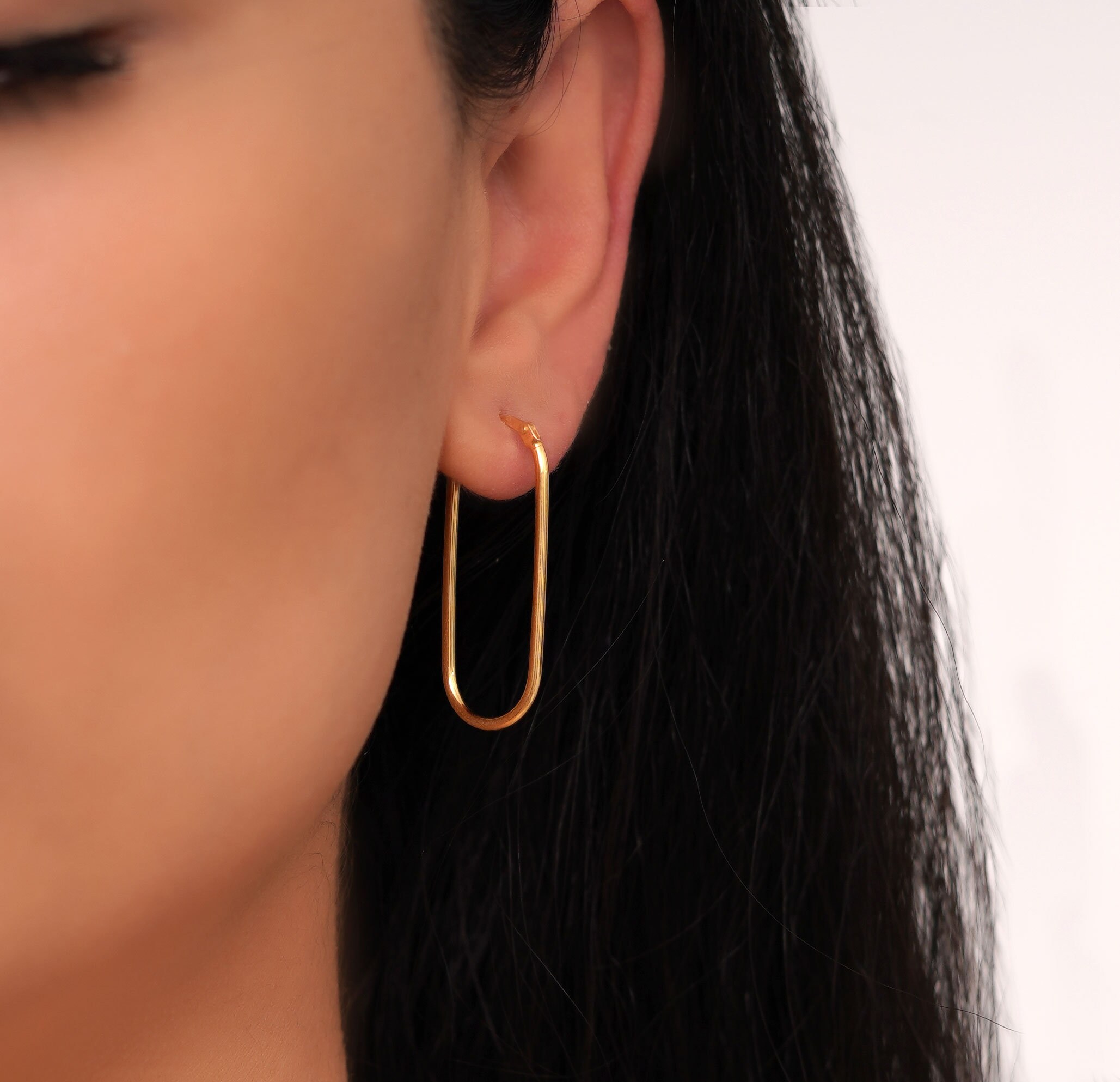 14k Solid Gold Earrings / Elips Earrings / Circle Earrings / Oval ...