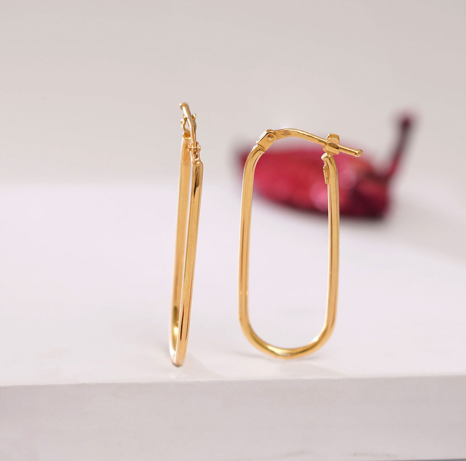 14k Solid Gold Earrings / Elips Earrings / Circle Earrings / Oval ...