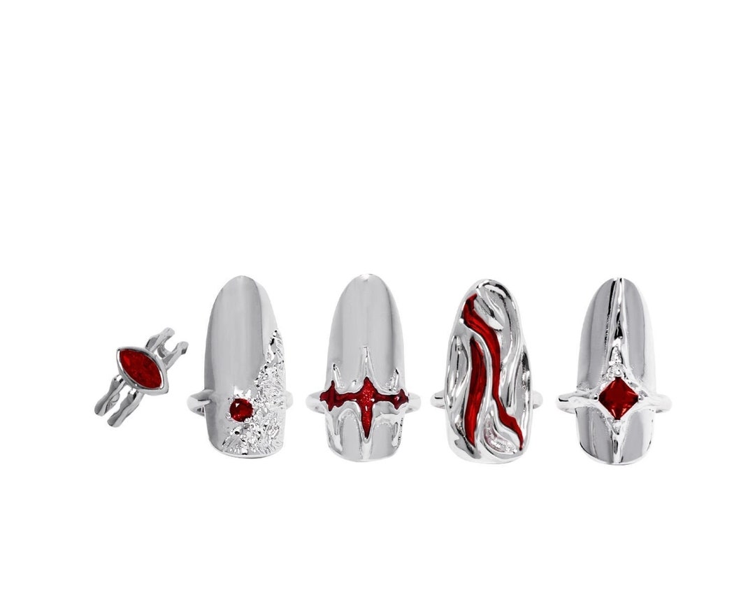 Red Flame Fingertip Nail Ring Set Armor Rings Nail Armor - Etsy