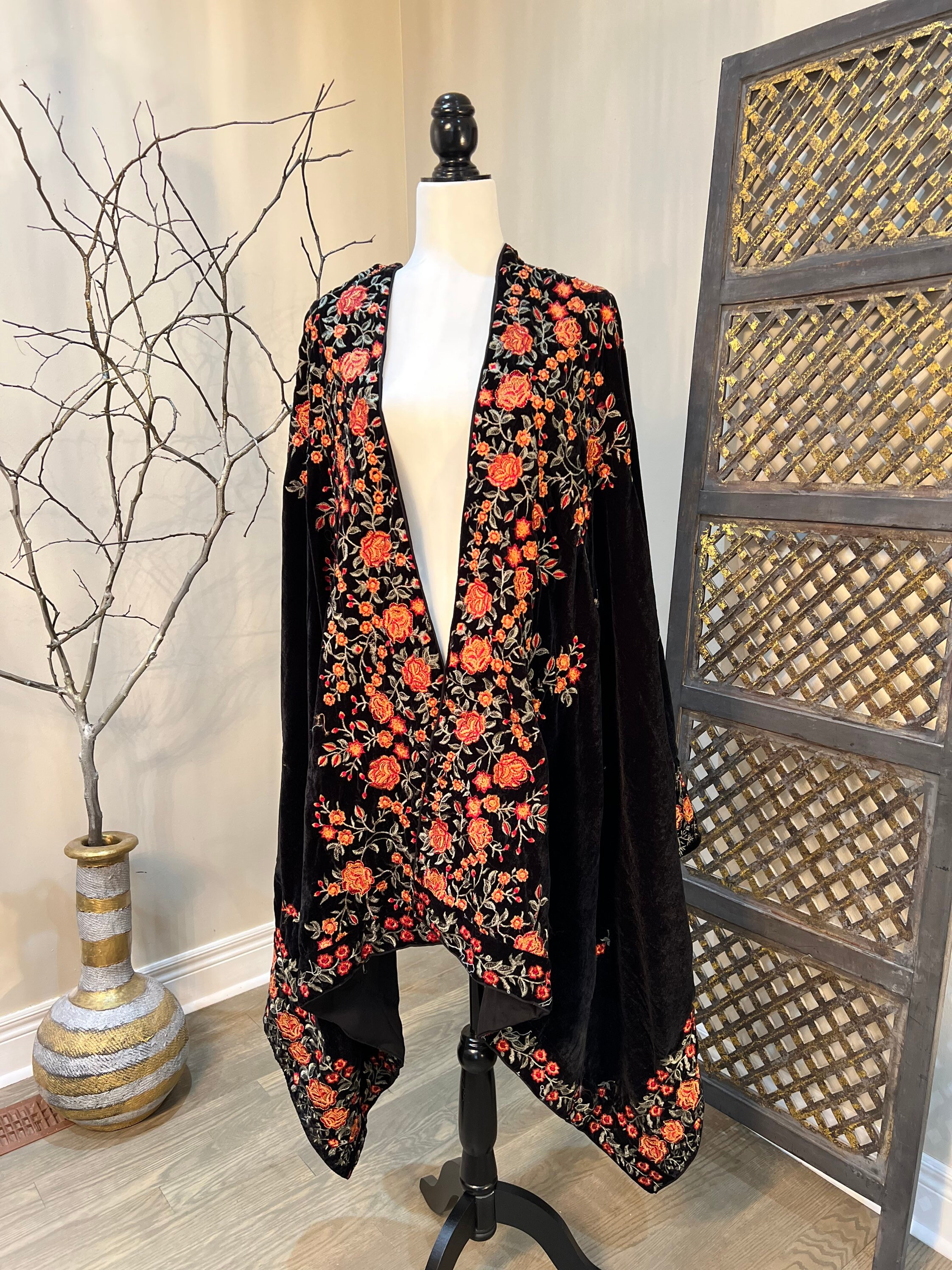 Orange Garden Velvet Shawl - Etsy