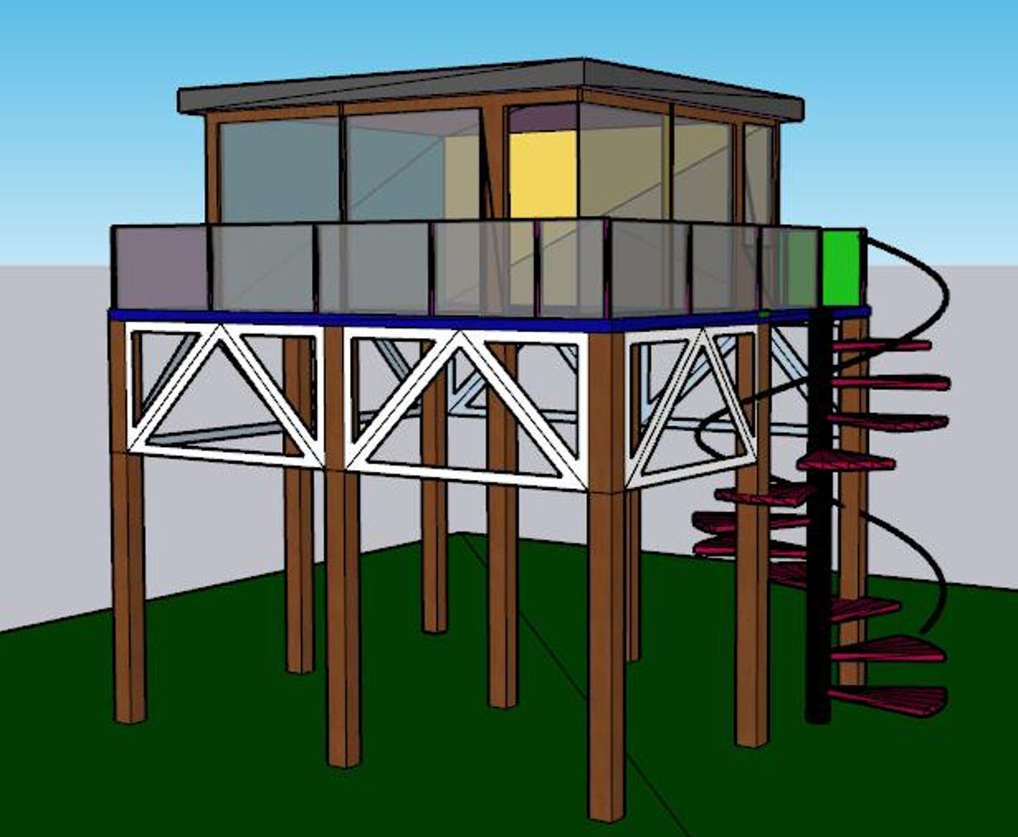 Modern Elevated Treehouse – Glass, Steel - Wood | 60 M2 With Spiral ...