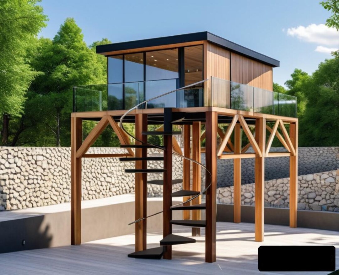 Modern Elevated Treehouse – Glass, Steel - Wood | 60 M2 With Spiral ...
