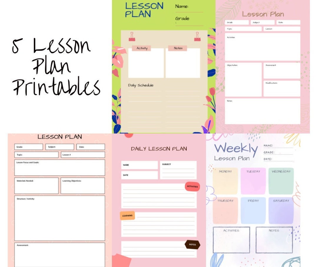 BUNDLE of Five Lesson Plan Pintables, Weekly and Monthly Lesson Plan ...