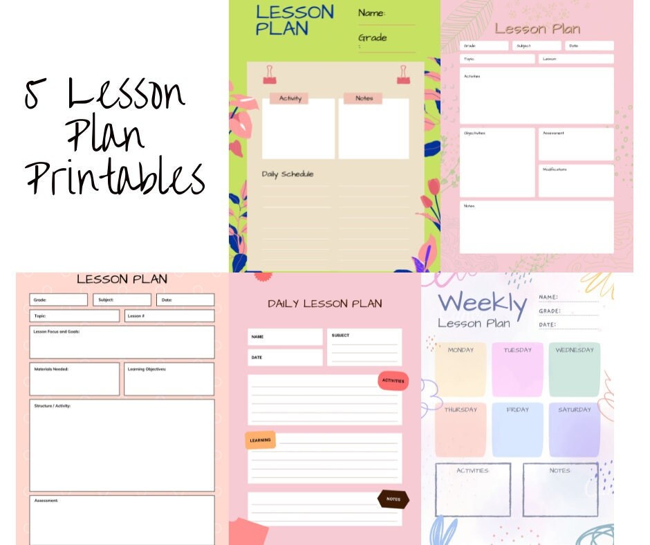 BUNDLE of Five Lesson Plan Pintables, Weekly and Monthly Lesson Plan ...