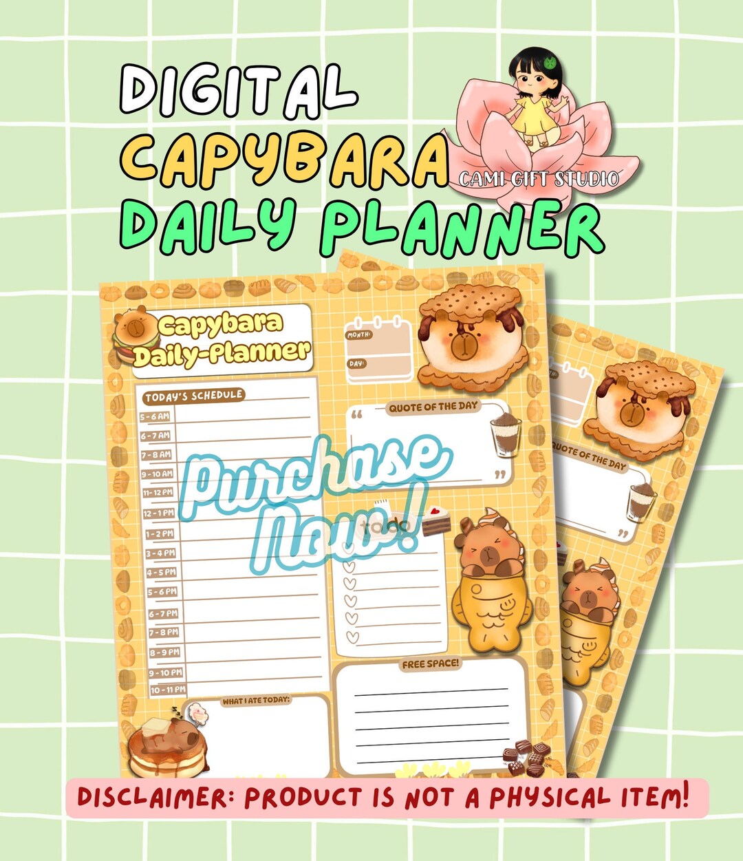 Capybara Digital Daily Planner E-planner, Capybara, To-do, Food Themed ...