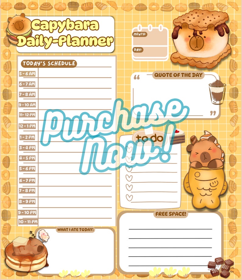 Capybara Digital Daily Planner E-planner, Capybara, To-do, Food Themed ...