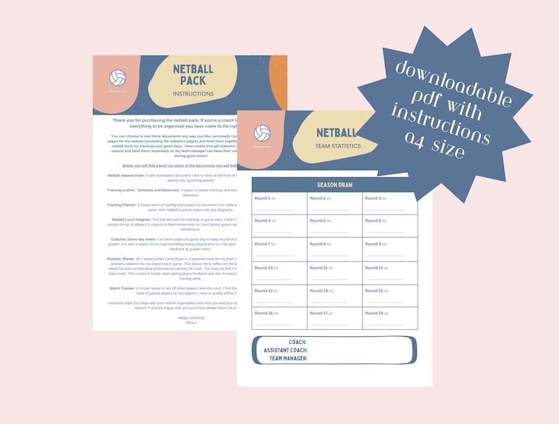NETBALL COACHING PACK - Downloadable A4 Template - Etsy Australia