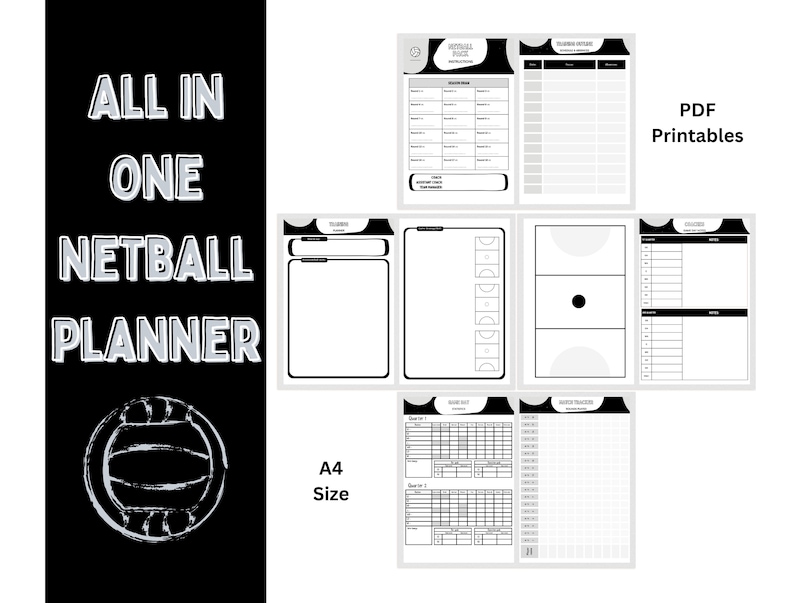 NETBALL COACHING PACK (black & White) - Downloadable A4 Template - Etsy ...