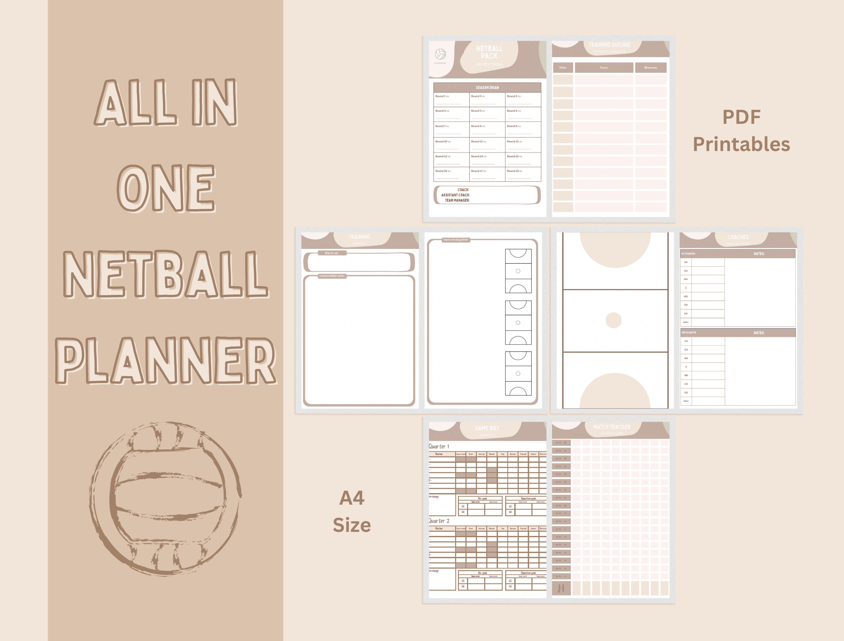 NETBALL COACHING PACK (neutral Colours) - Downloadable A4 Template ...