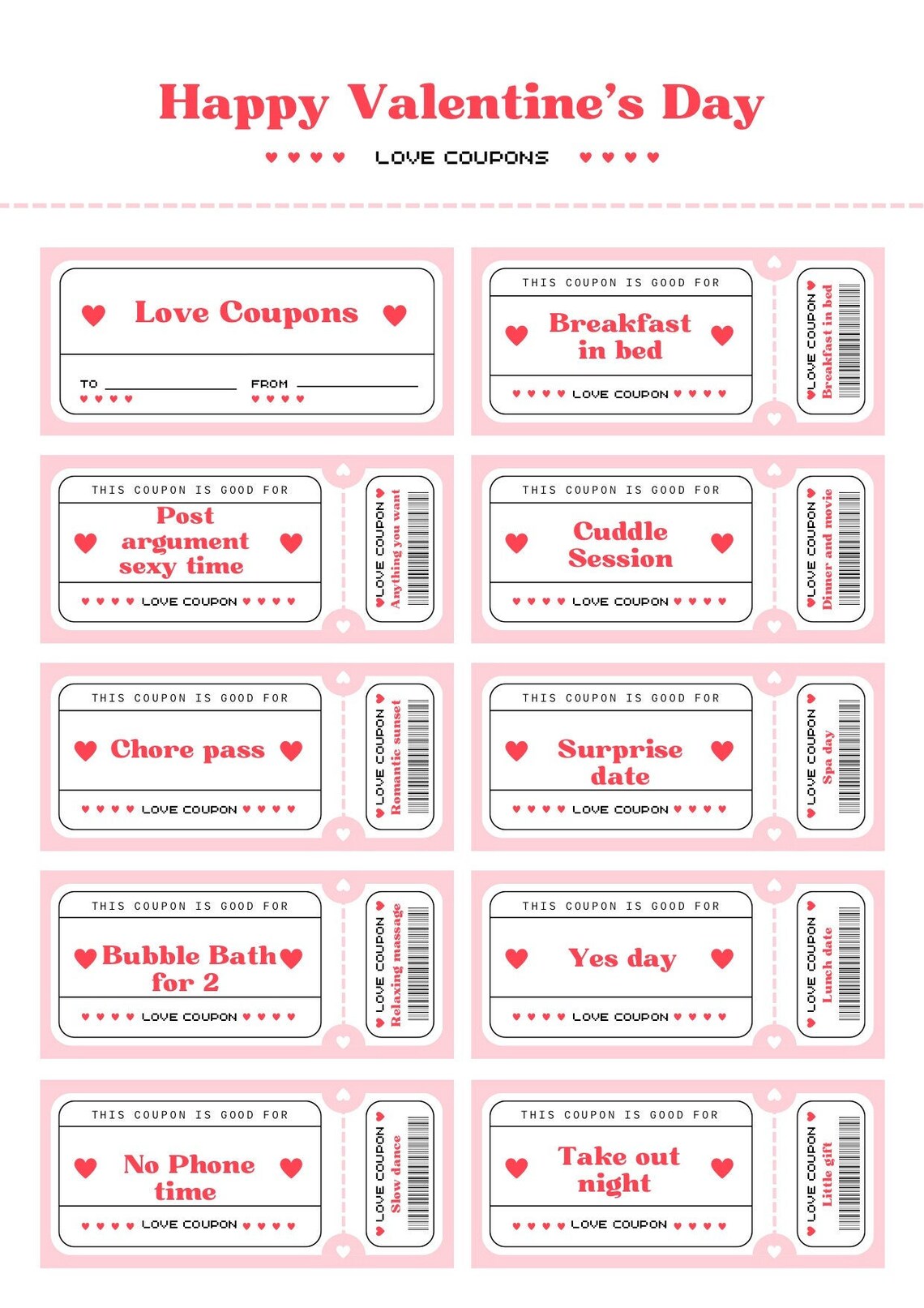 Printable Love Coupons/ Vouchers Gift for Her and Gift for Him ...