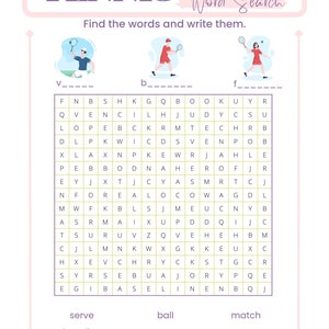 Tennis Sports Word Search Game Printable - Etsy