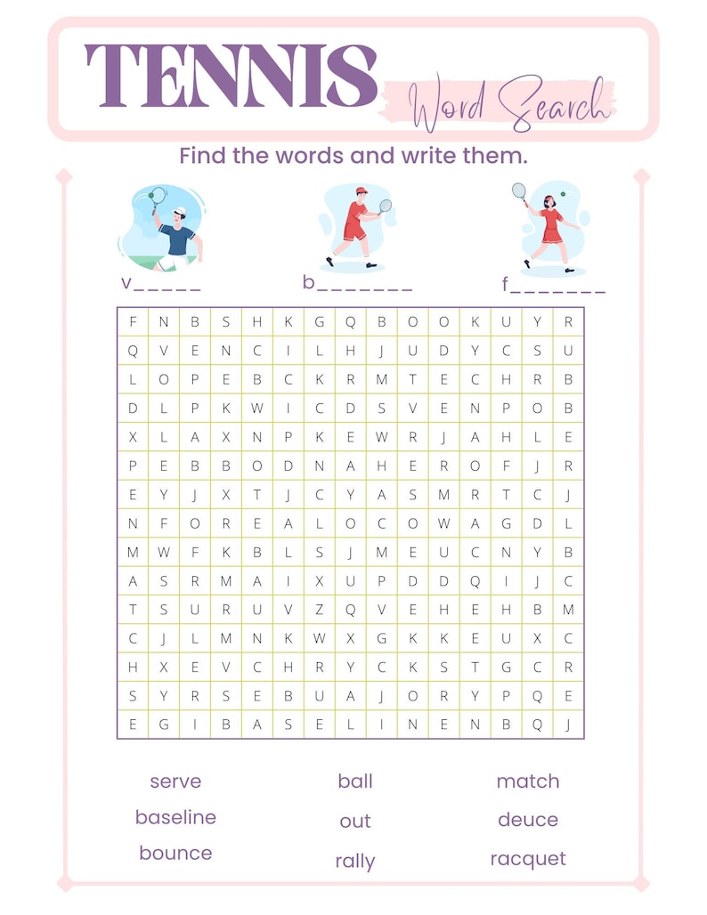 Tennis Sports Word Search Game Printable - Etsy