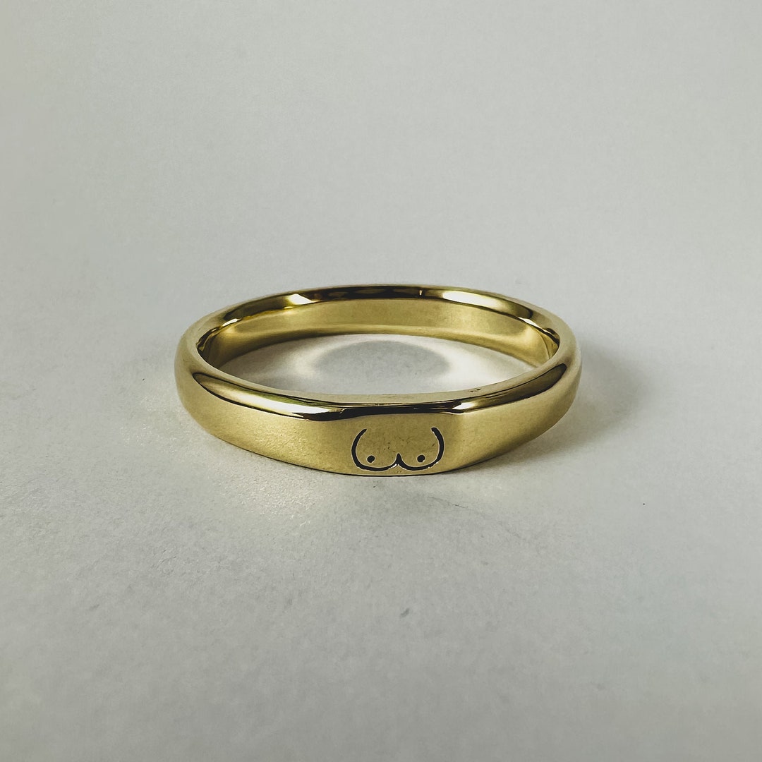 Handcrafted 9ct Yellow Gold Boobs Ring: Engraved Stacker - Etsy