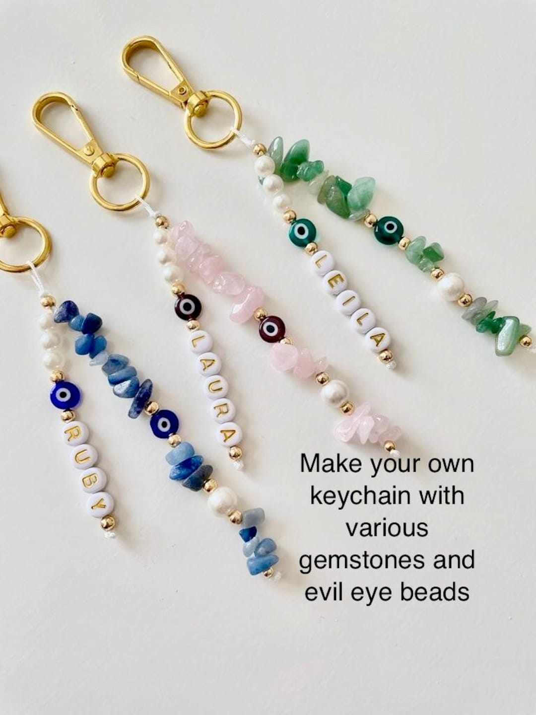 Personalized Crystal Keychain With Evil Eye/custom Gemstone Keyring ...